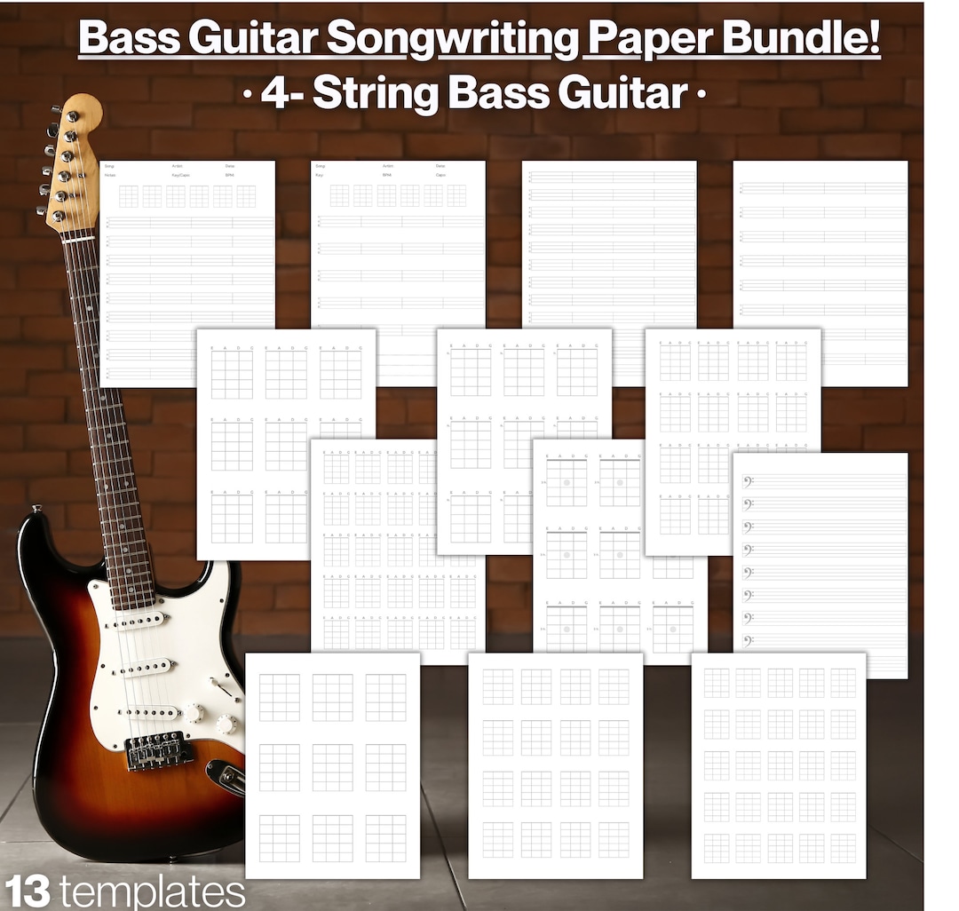 Printable Bass Guitar Songwriting Paper Bundle - Blank Sheets, 13 ...