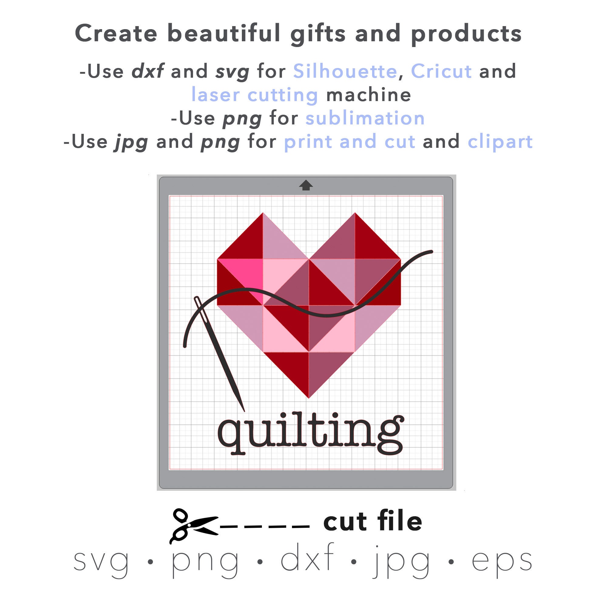 Quilting Svg, Quilter's Gift, Quilting Squares Heart Svg. Silhouette ...