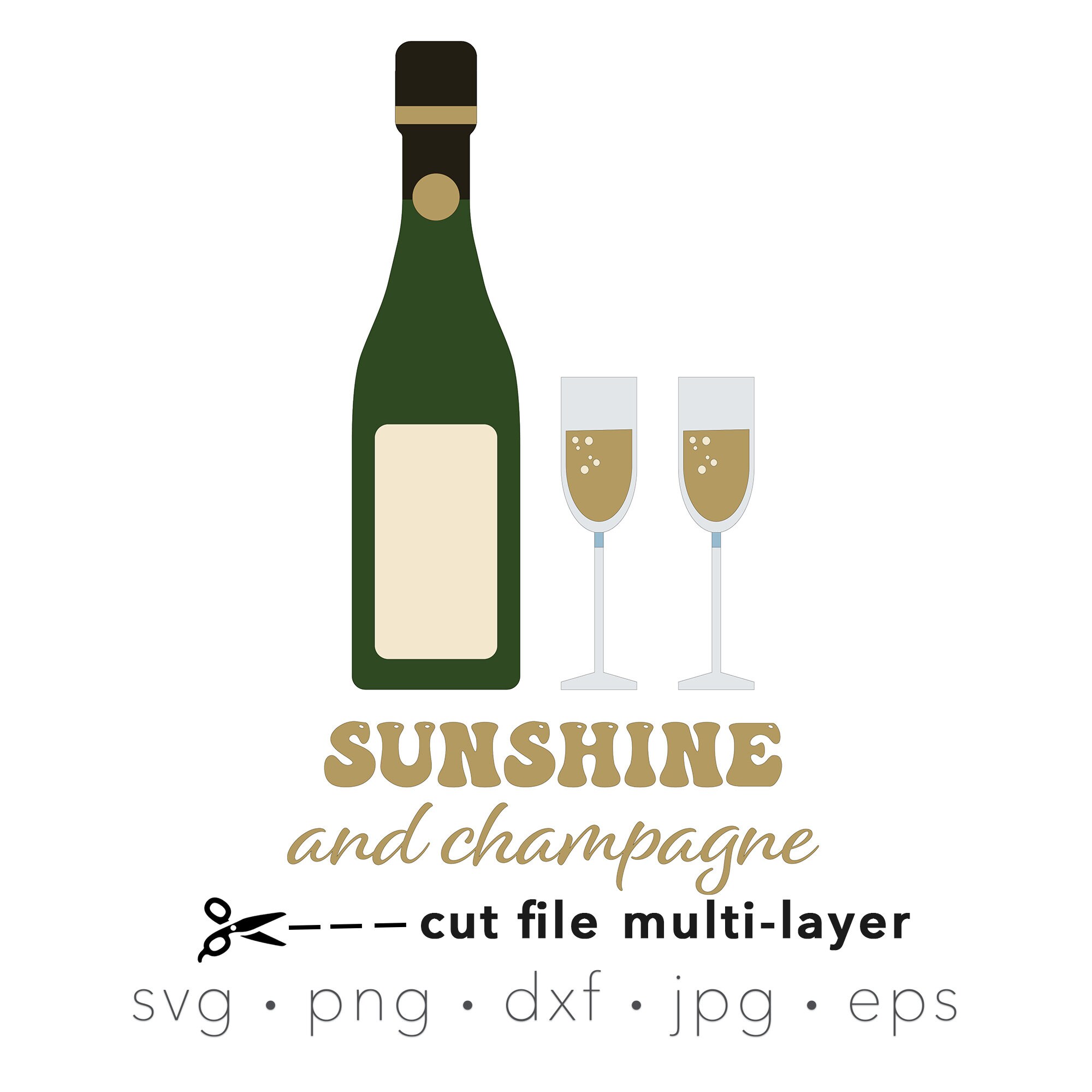 Champagne Bottle Svg, Champagne Glass Svg, Layered Digital Cut File for ...