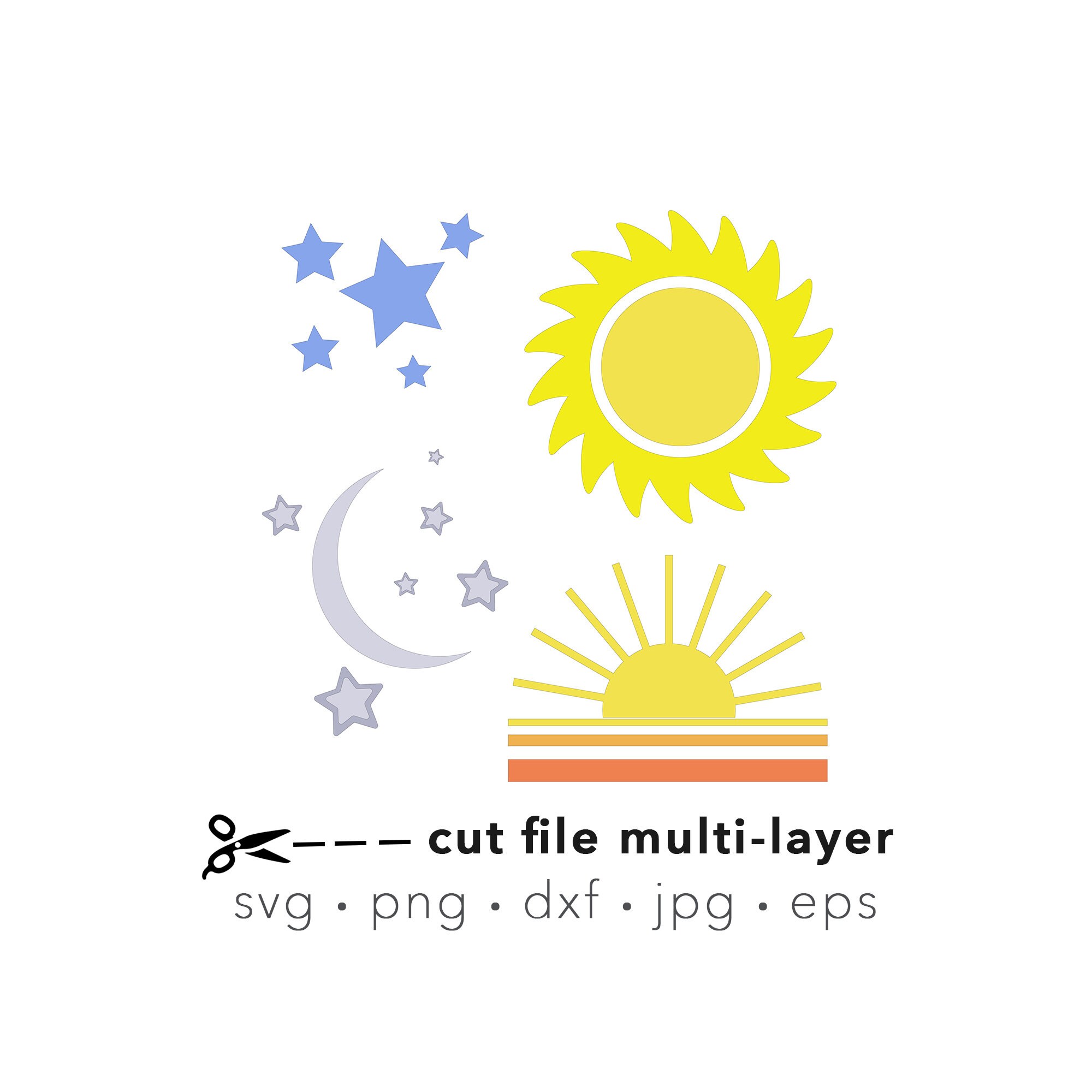 Celestial Svg, Sun Moon Stars SVG Bundle, Layered Digital File, Vector ...