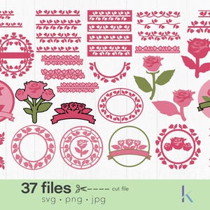 Rose Bundle SVG, Pink Rose Svg, Rose Cut File, Birth Flower Svg ...