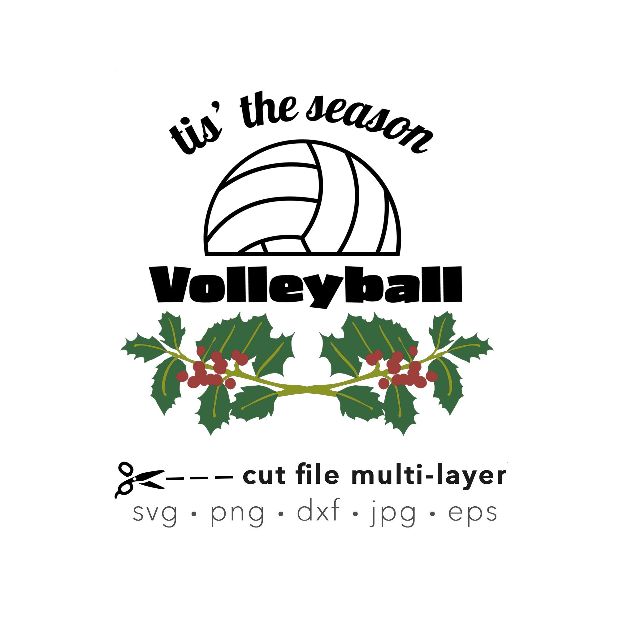 Volleyball Svg, Half Volleyball Christmas Holly Png, Sports Clipart ...