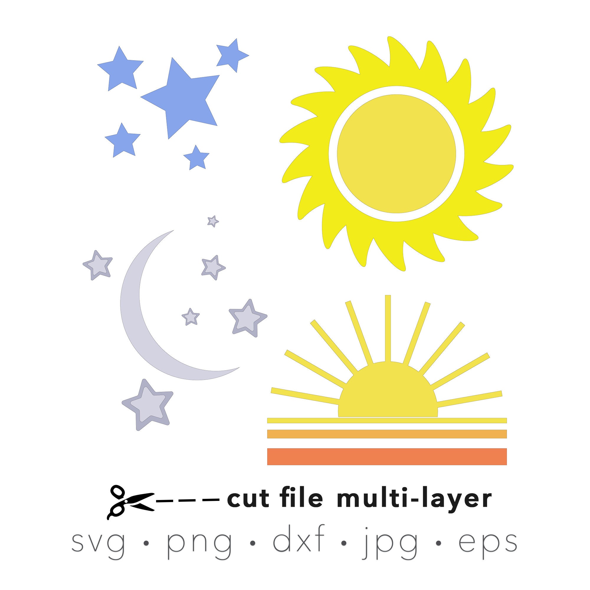 Celestial Svg, Sun Moon Stars SVG Bundle, Layered Digital File, Vector ...