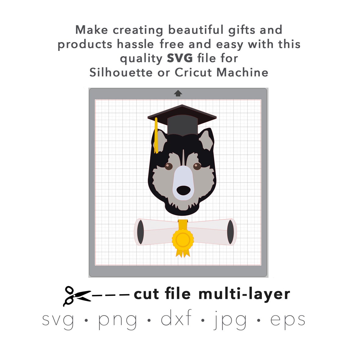 Graduation Svg Husky, Husky Svg, Husky Png, Graduation Cap Svg, Laser ...