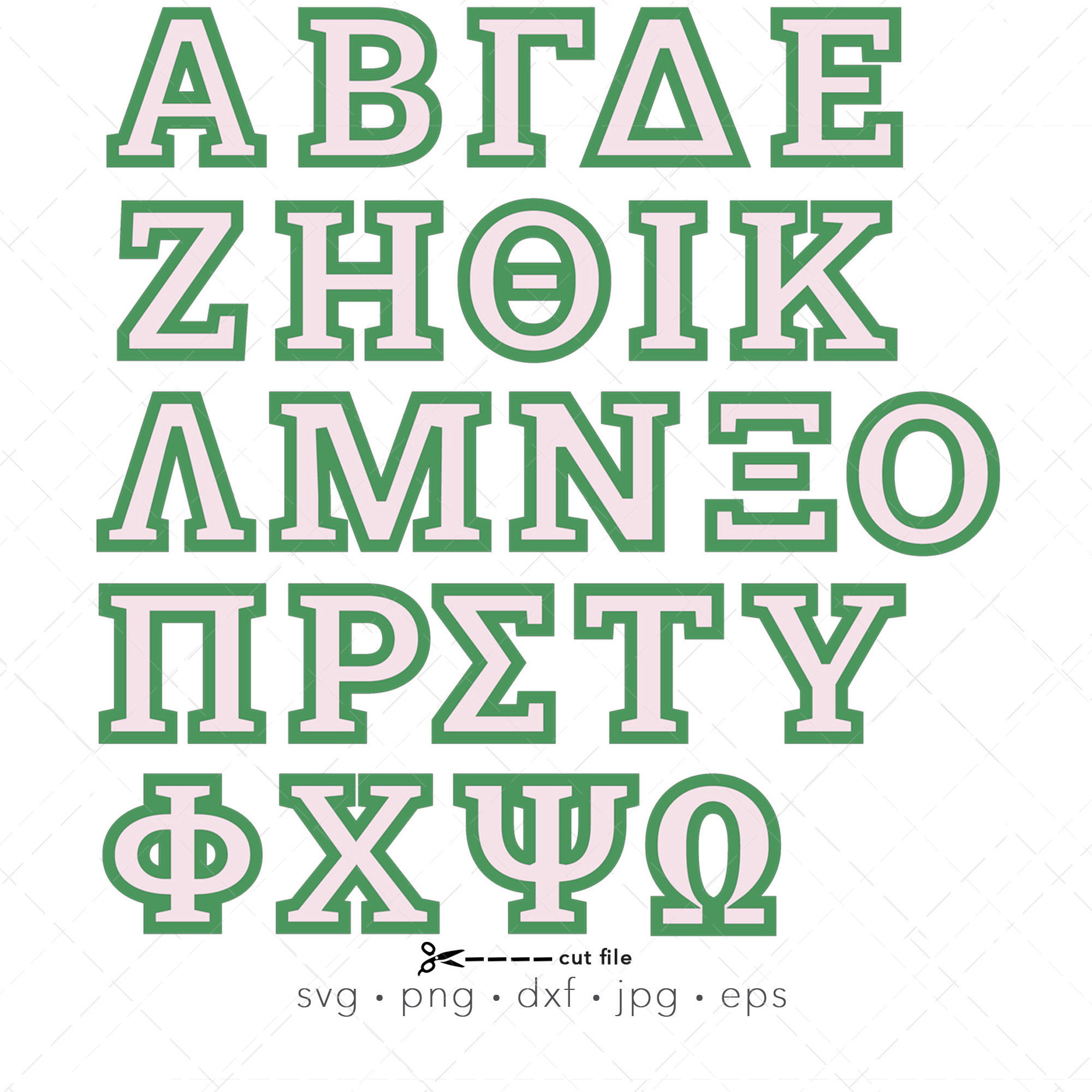 Black Sorority Greek Letter Bundle SVG, Pink and Green Sorority Letters ...