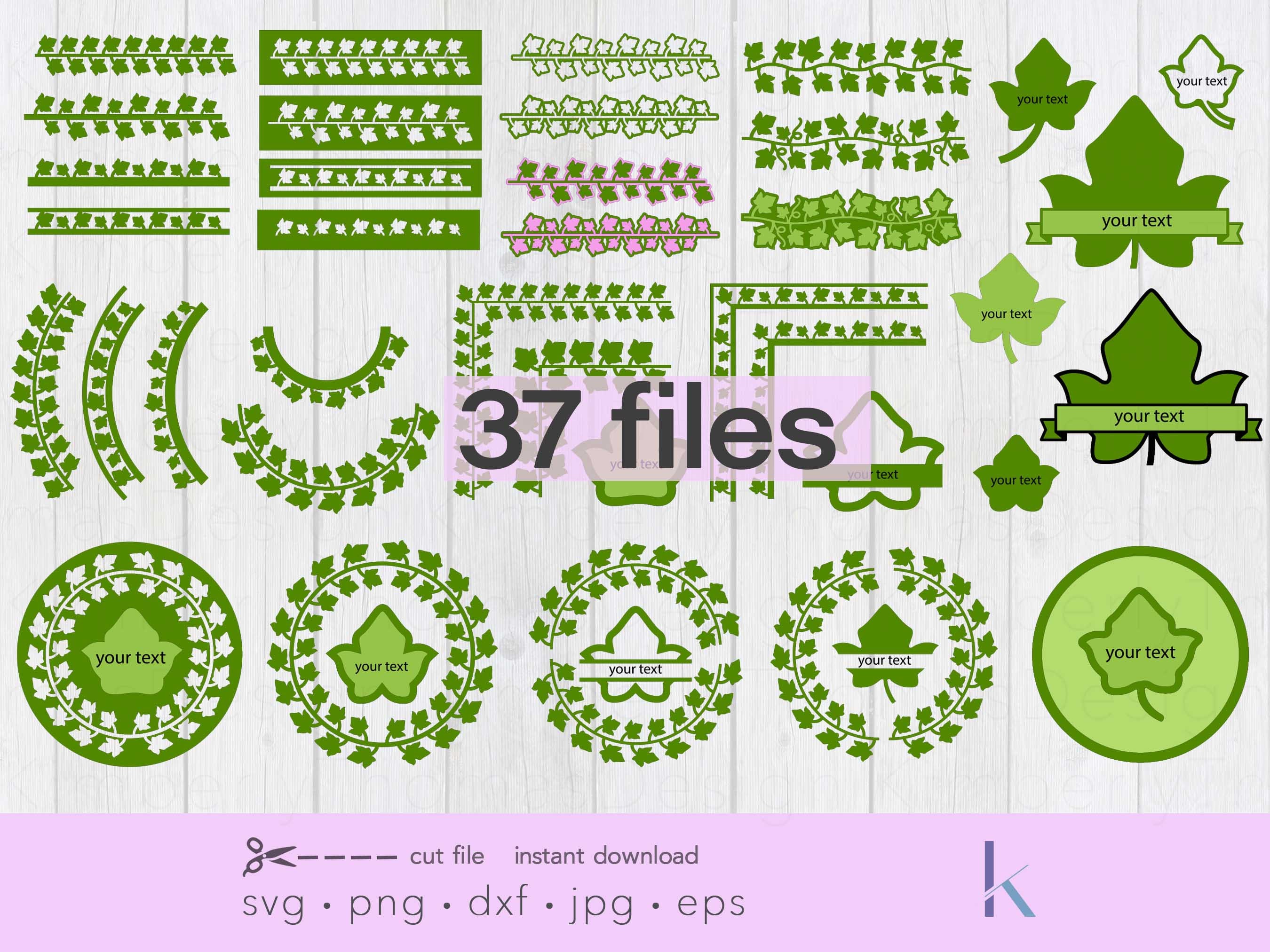 Ivy Leaf Bundle SVG, Ivy Leaves Svg, Pink and Green Sorority Png ...