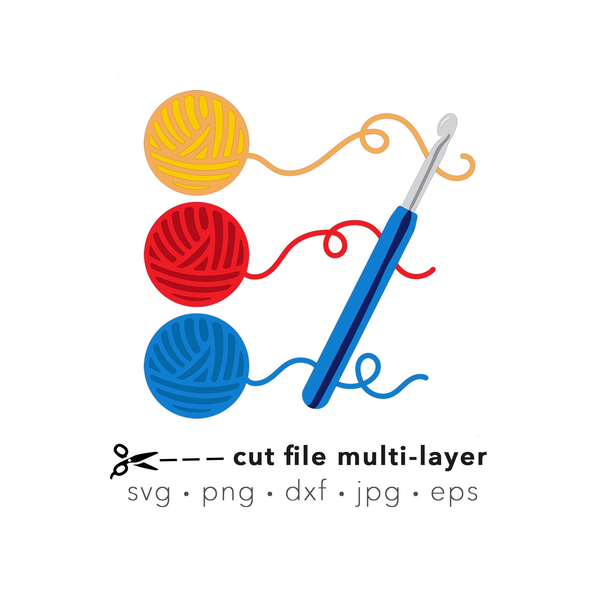 Crocheter Svg, Multi-color Yarn Balls Svg, Crochet Hook Multi-layered ...
