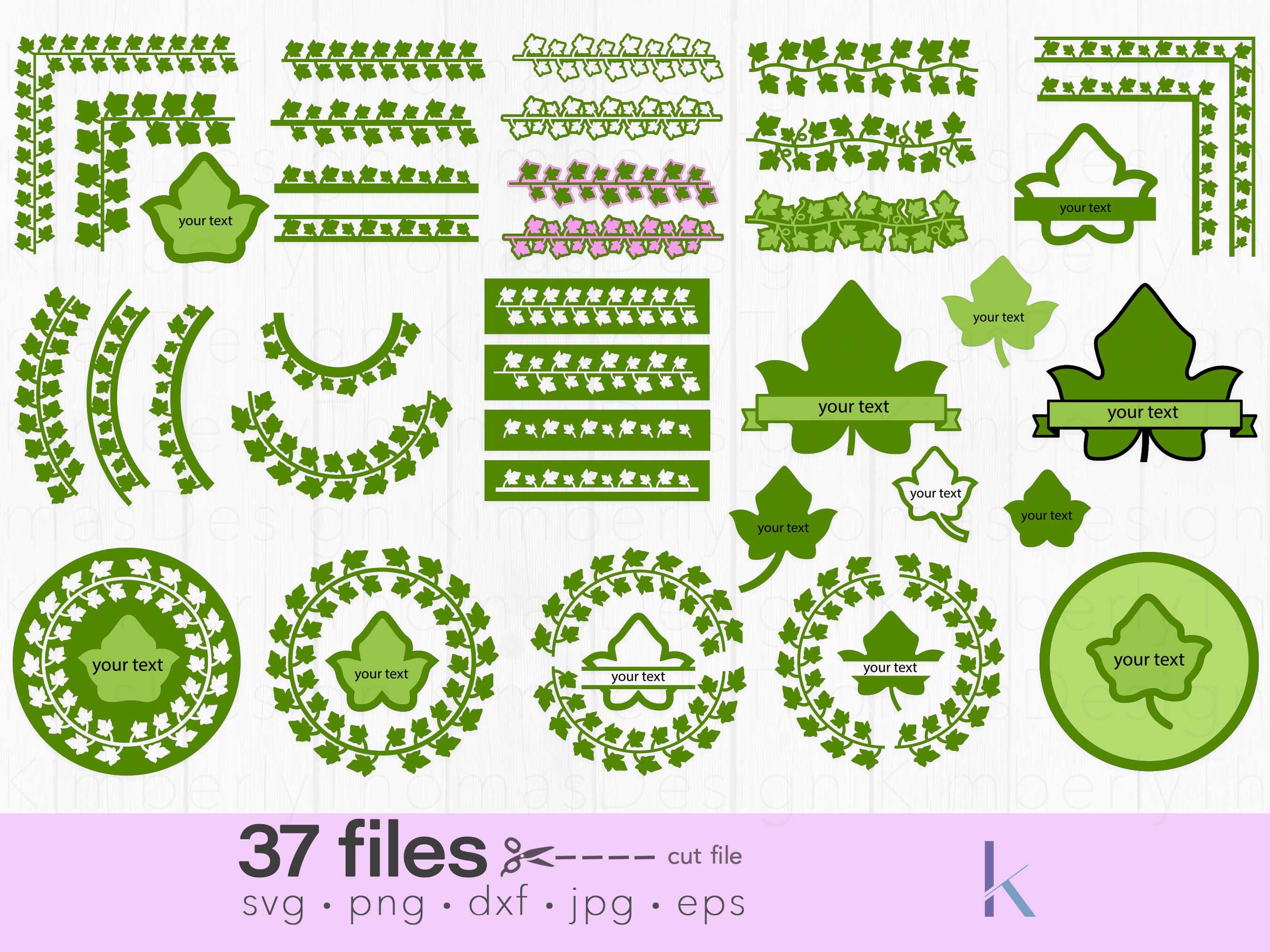 Ivy Leaf Bundle SVG, Ivy Leaves Svg, Pink and Green Sorority Png ...