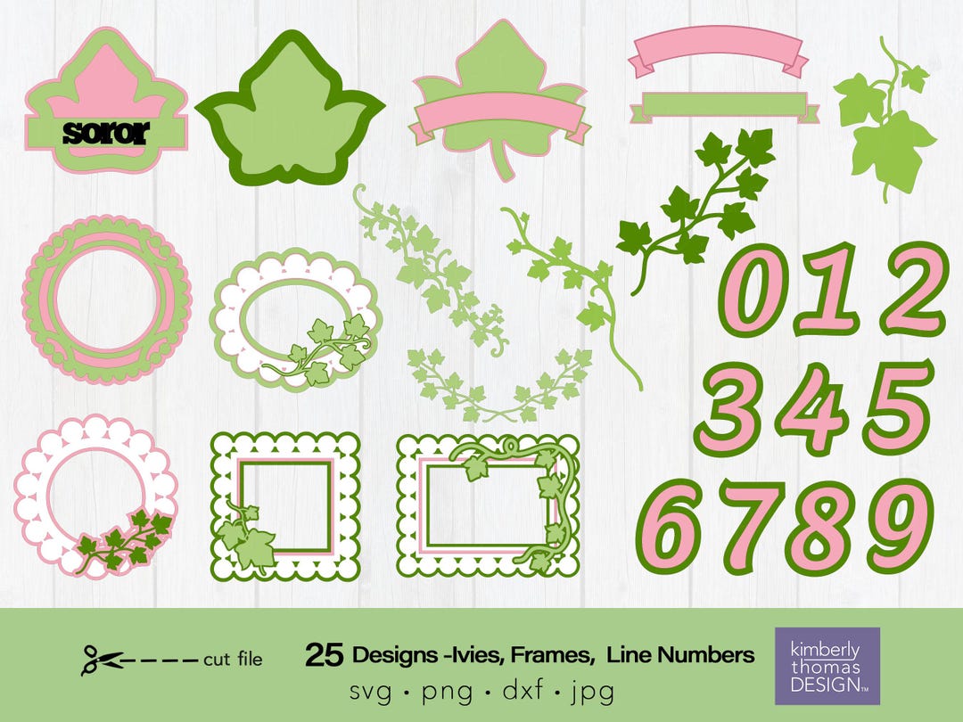 Ivy Leaf Bundle SVG, Line Number Svg, Ivy Leaves Svg, Pink and Green ...