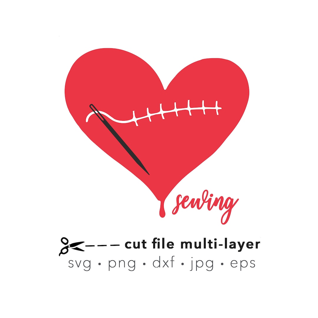 Sewing Svg, Sewing Heart Png, Red Heart Stitches, Silhouette Cut File ...