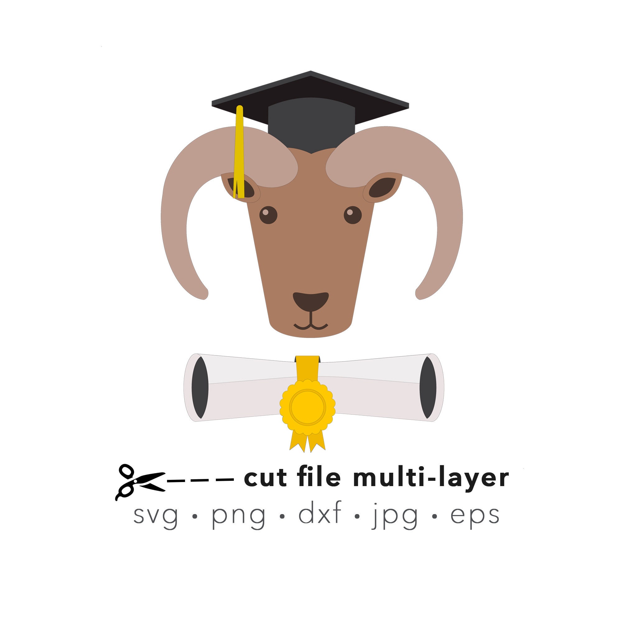 Graduation Svg Ram, Ram Svg, Ram Png, Graduation Cap Svg, Laser Cut File, Sublimation, Svg for ...