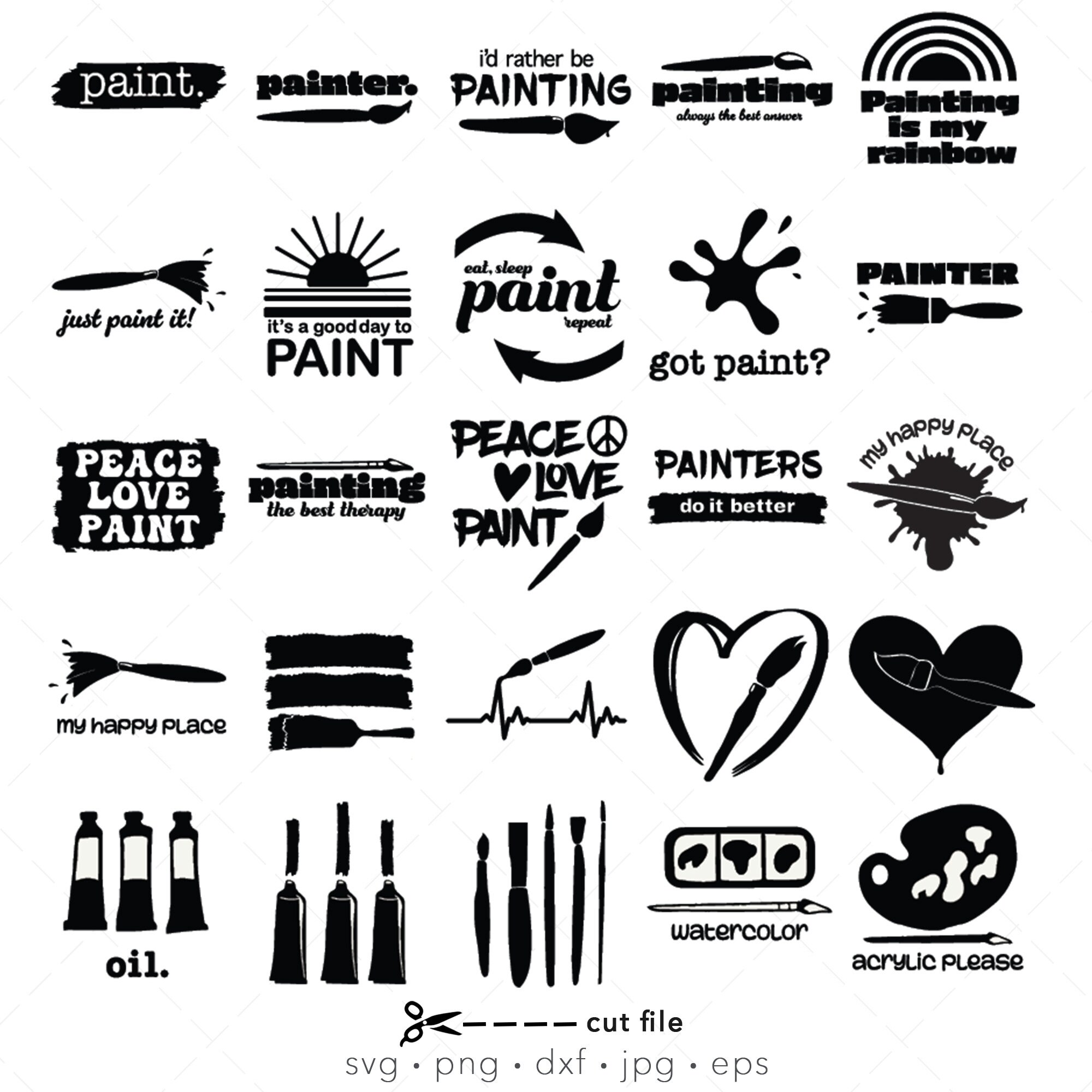 Art Painter SVG Bundle, Artist Clipart Cut File Silhouette Dxf Eps Png ...