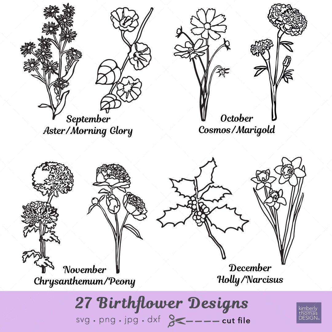 Birth Month Flower Svg, Wildflower Svg, Birth Flower Bouquet, Botanical ...