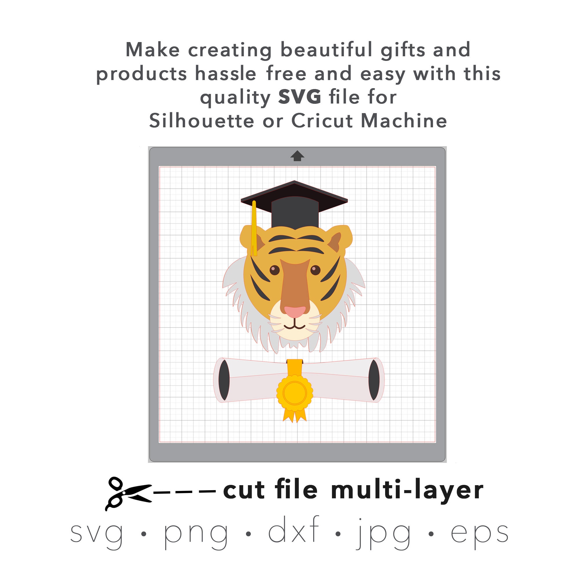 Graduation Svg Tiger, Tiger Svg, Tiger Png, Graduation Cap Svg, Laser ...