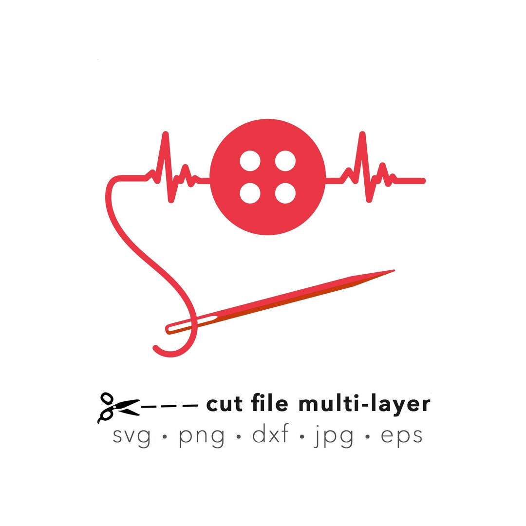 Sewing Svg, Sewing Red Button Ekg Png, Red Needle Svg, Silhouette Cut ...