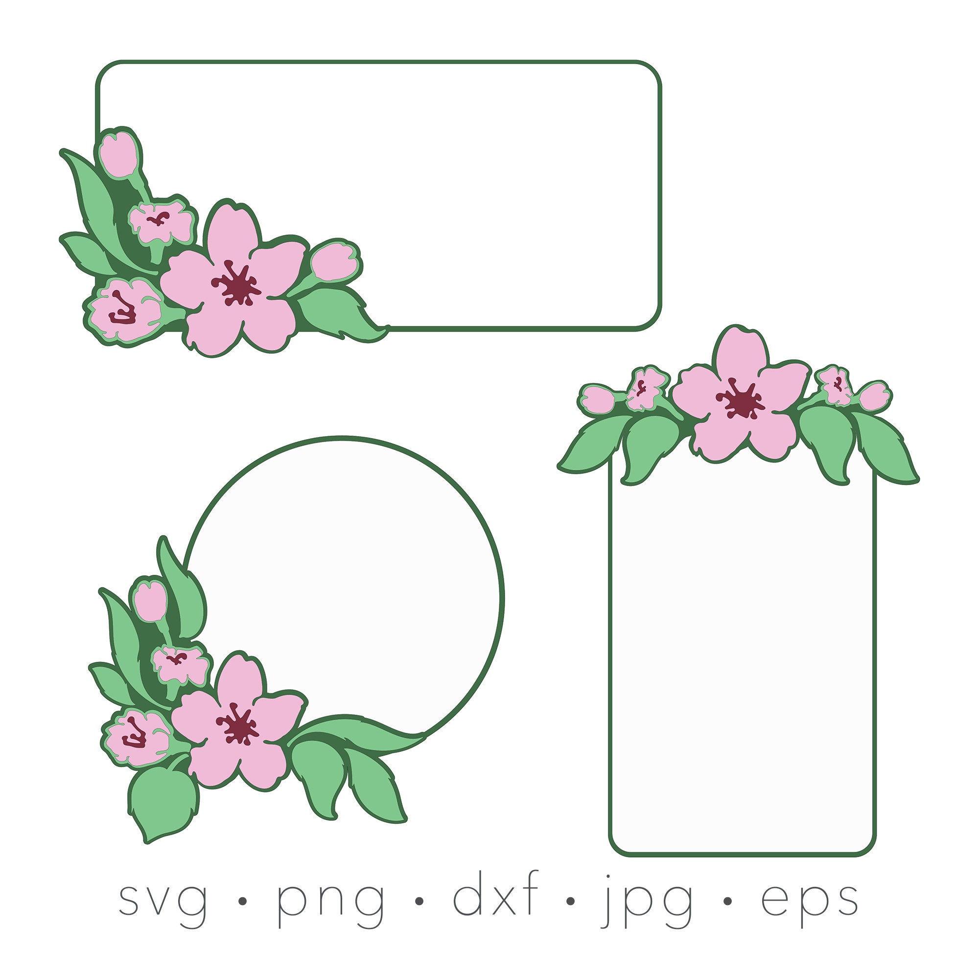 Cherry Blossom Floral Frames Svg Pink Cherry Blossom Flower - Etsy