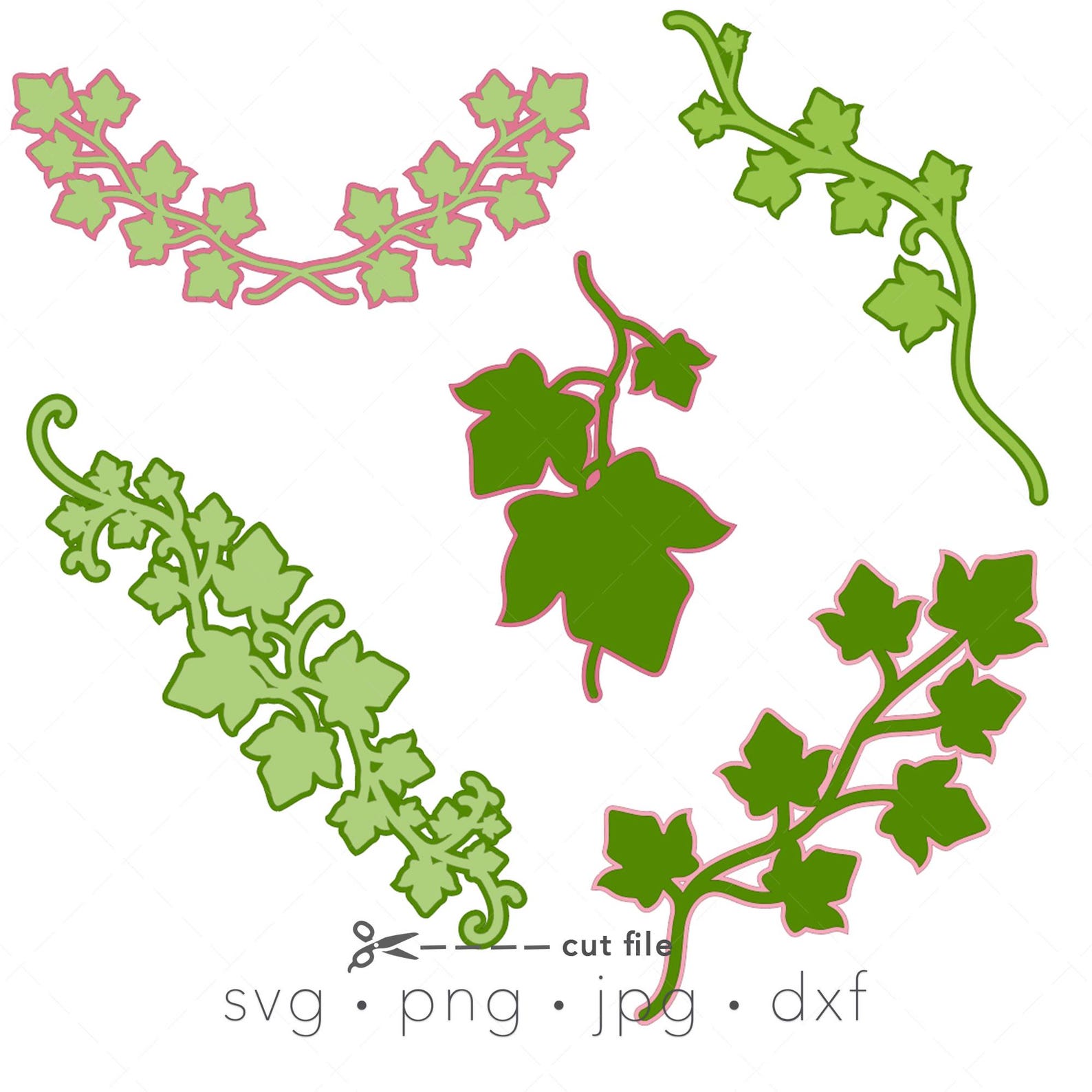 Ivy Leaf Bundle SVG, Layered Ivy Leaves Svg, Pink and Green Sorority ...