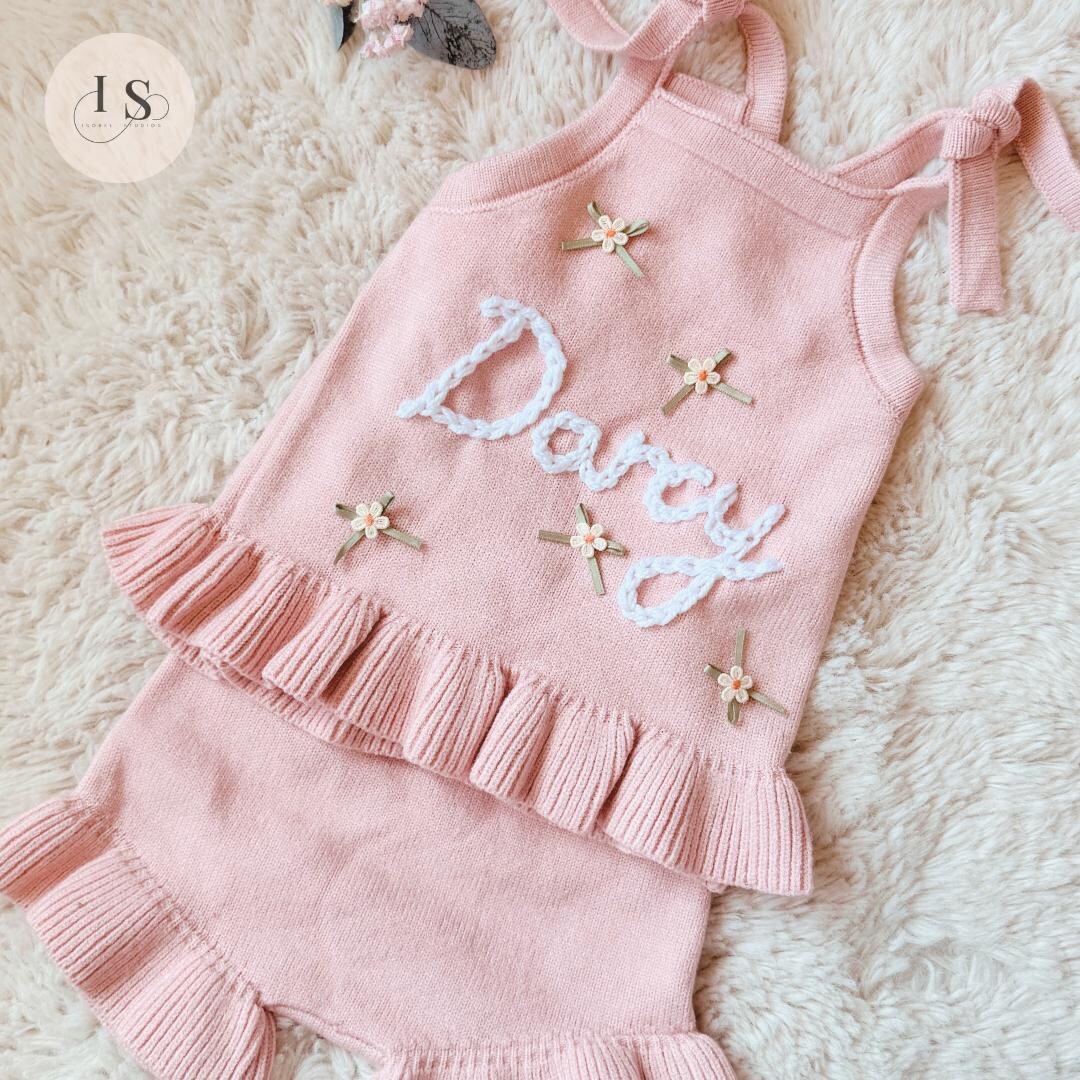 Personalized Embroidered Baby | Hand Embroidered Knit Set | Custom Name ...