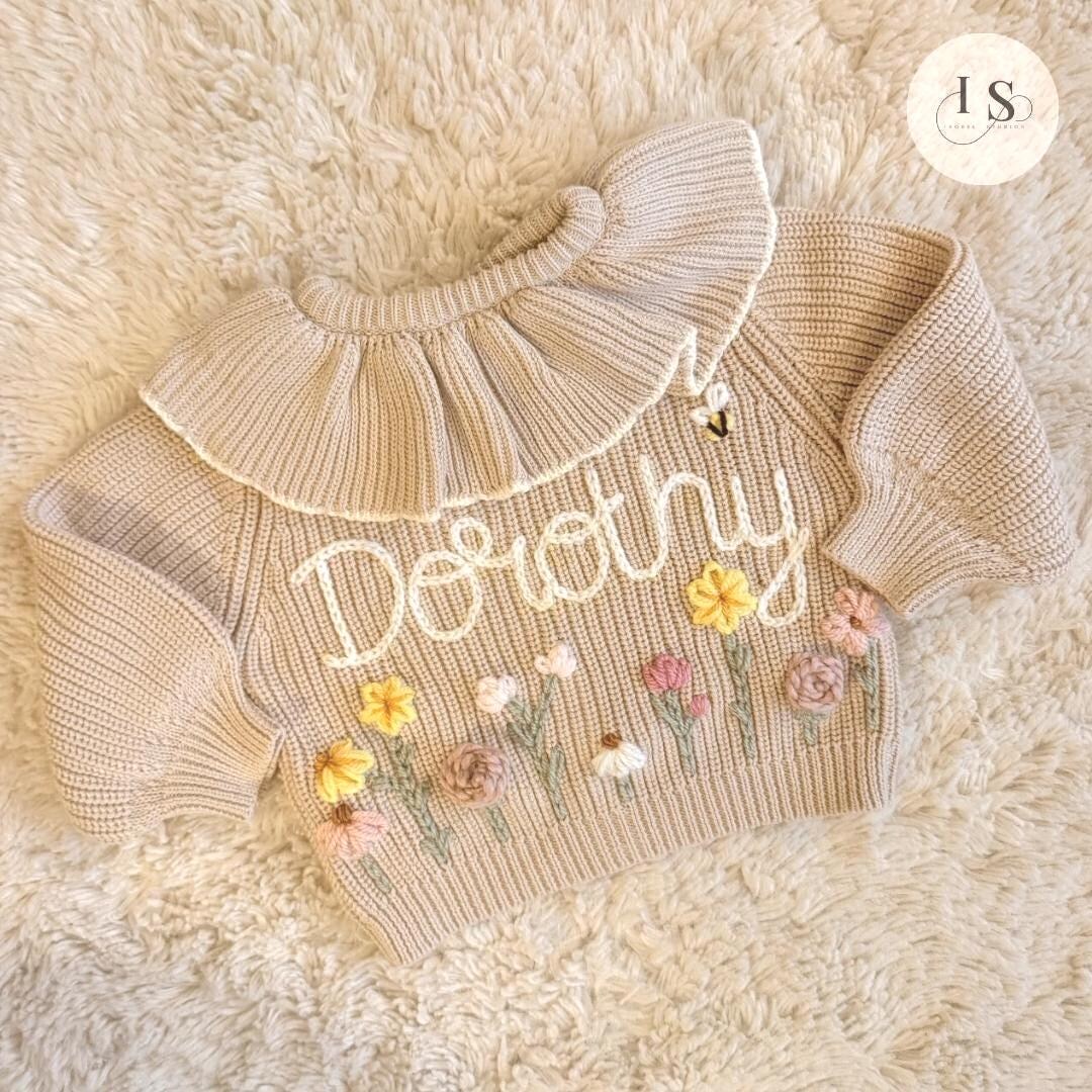Personalized Floral Baby Cardigan | Hand Embroidered Name | Spring ...