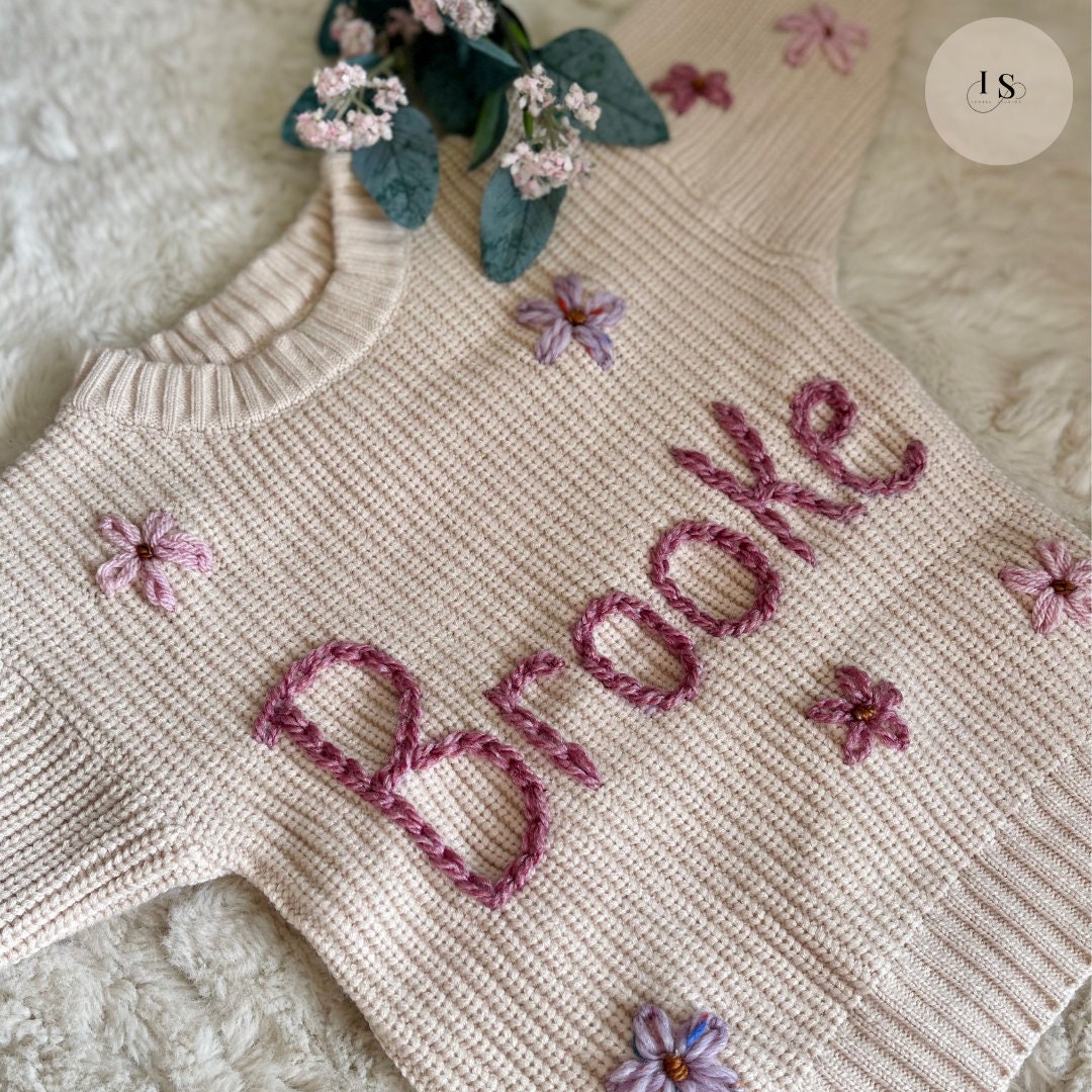 Personalized Baby Name Jumper | Hand Embroidered Knit Jumper | Newborn ...