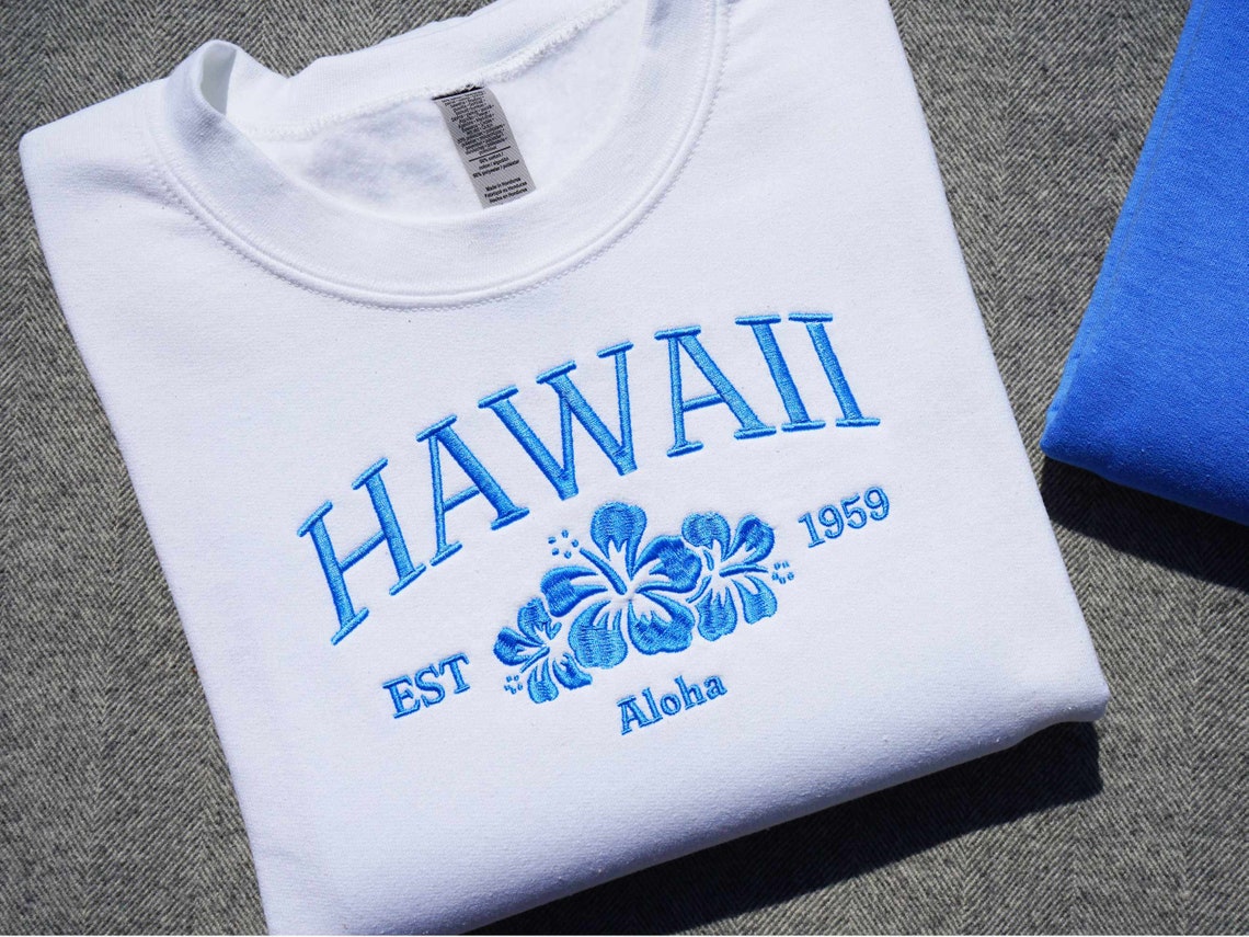 Embroidered Hawaii Crewneck Sweatshirt, Embroidered Aloha Sweatshirt ...