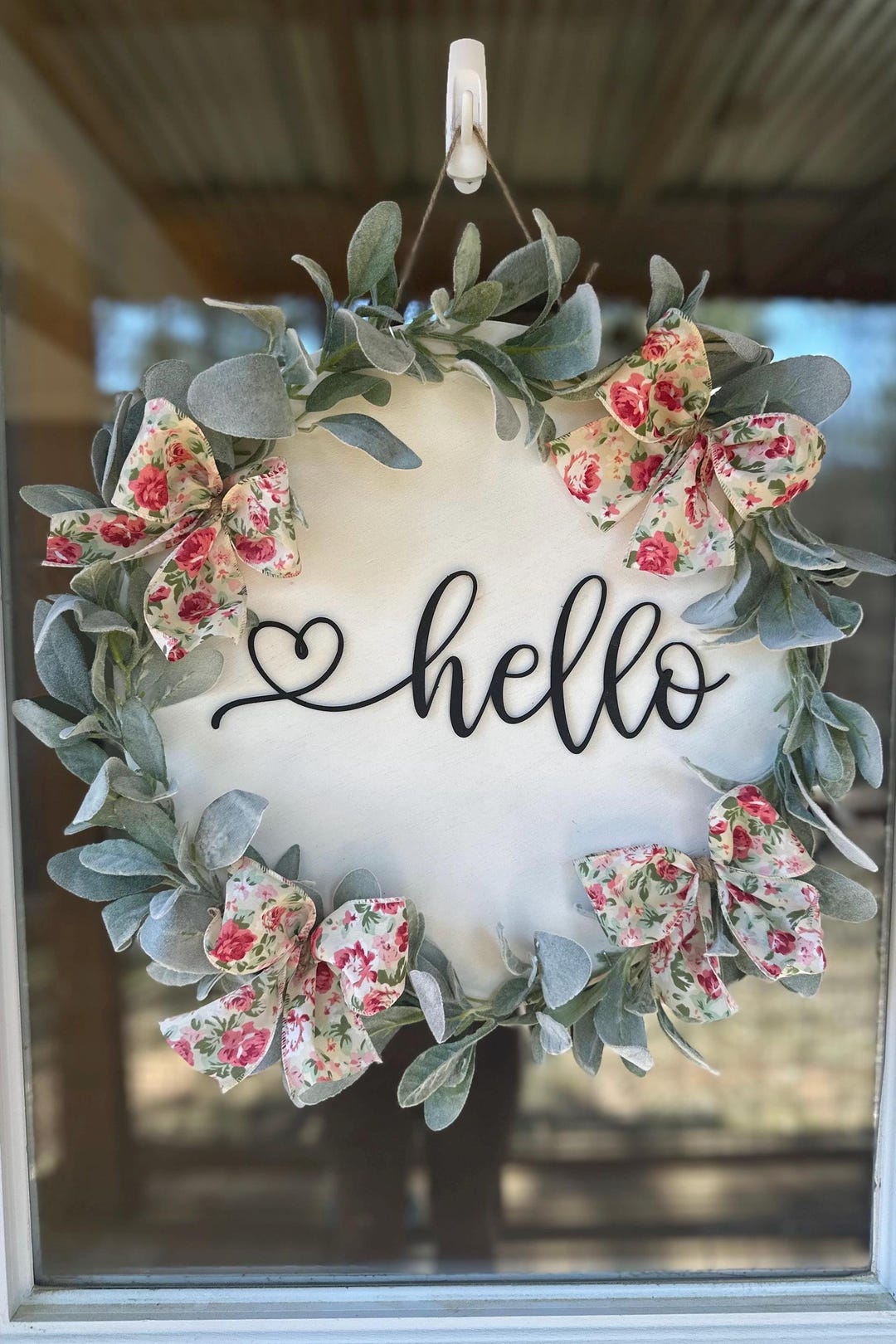 Hello Spring Wooden Door Wreath: Floral Bow Decor - Etsy