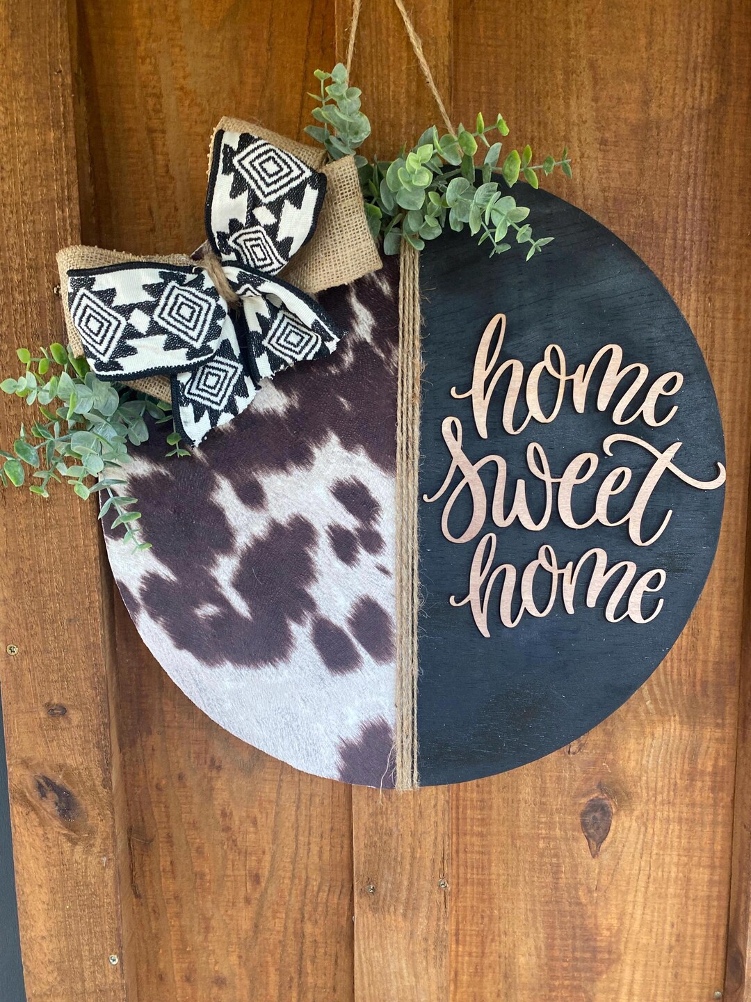 Western Cowhide Door Hanger Western Door Hanger Rustic Door Hanger Wood ...