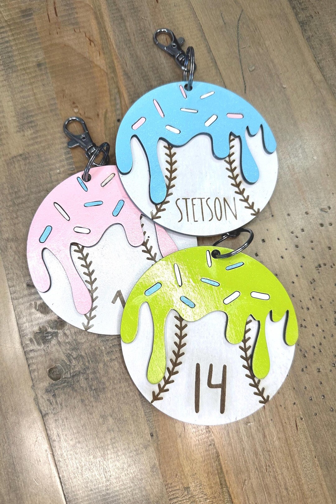 Baseball Bag Tag, Icecream Drip Bag Tag, Baseball Drip Name Tag ...