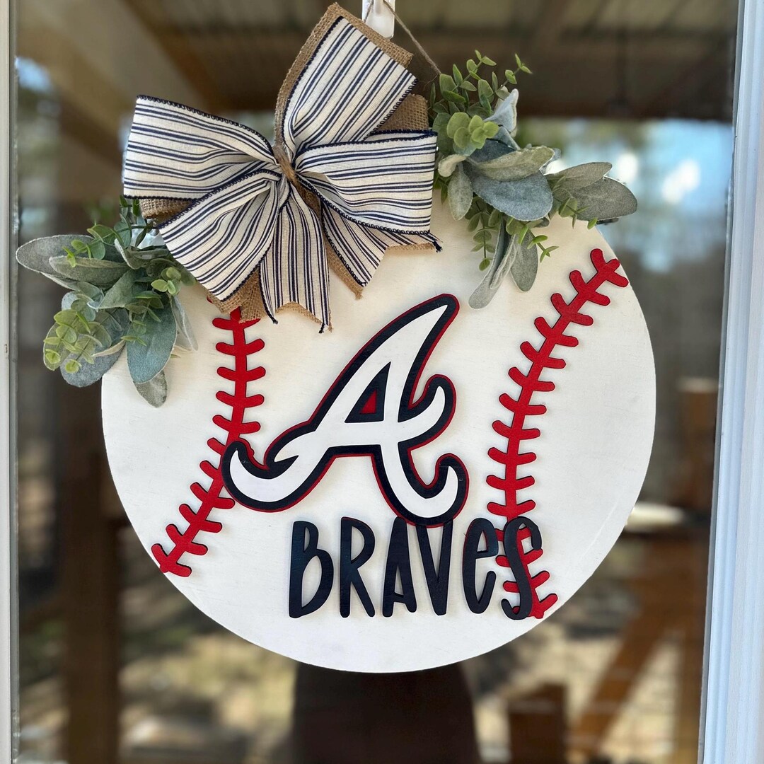 Atlanta Baseball Front Door Decor | Baseball Front Door Hanger ...