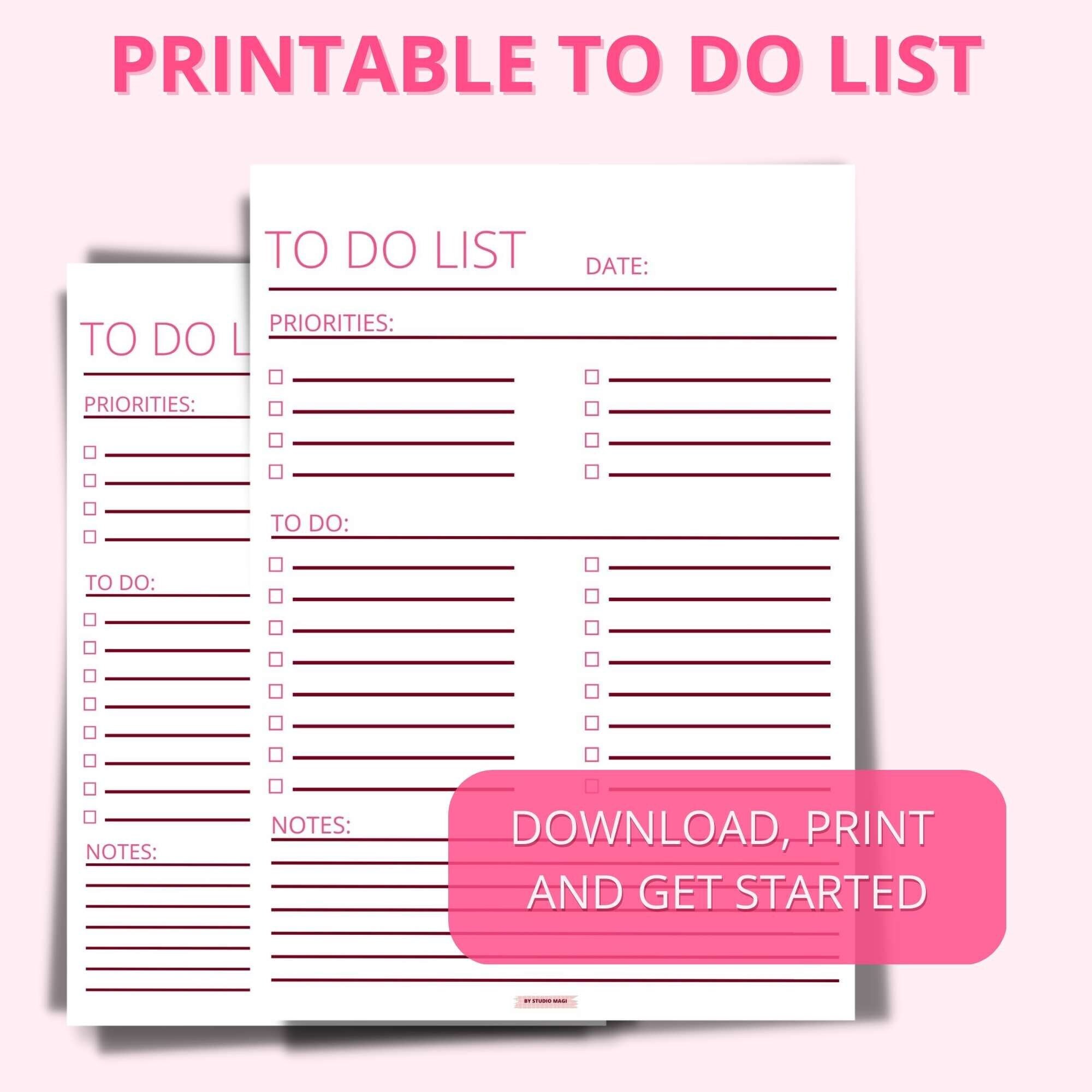 Printable to Do List PDF to Do List Pink to Do List - Etsy