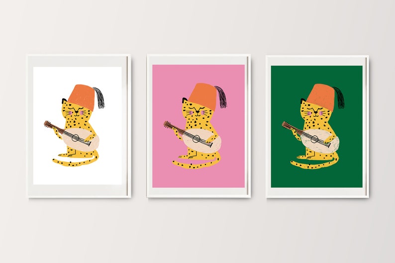 Gallery Wall Set of 3 Prints, Cat Playing Oud, Arabic Poster, Middle ...