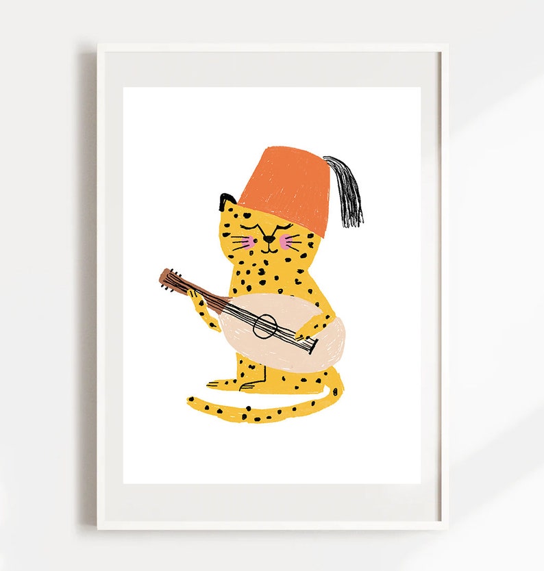 Gallery Wall Set of 3 Prints, Cat Playing Oud, Arabic Poster, Middle ...