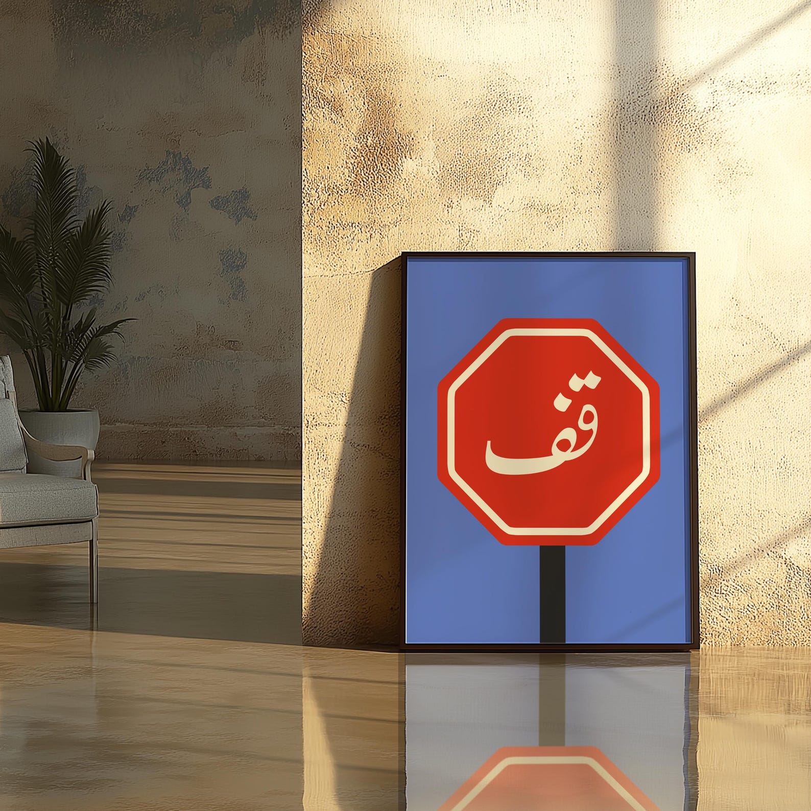 Arabic Stop Sign Illustration, Arabic Poster Print Download, Retro ...
