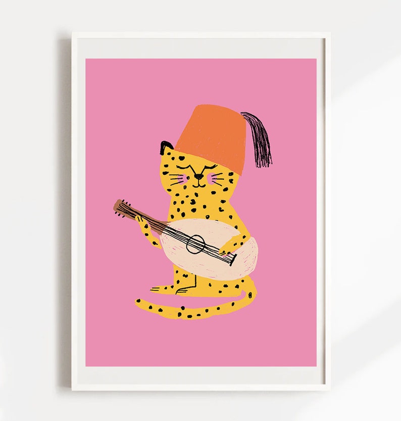 Gallery Wall Set of 3 Prints, Cat Playing Oud, Arabic Poster, Middle ...