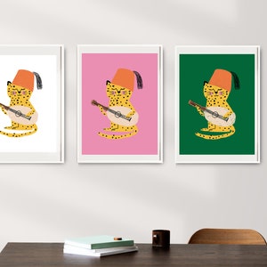 Gallery Wall Set of 3 Prints, Cat Playing Oud, Arabic Poster, Middle ...