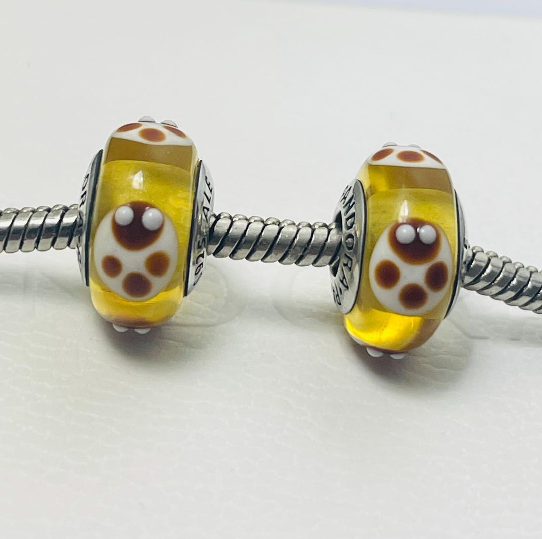 Set of 2 Gold Ladybugs Pandora Murano Glass Charms Bead Yellow Sunny ...