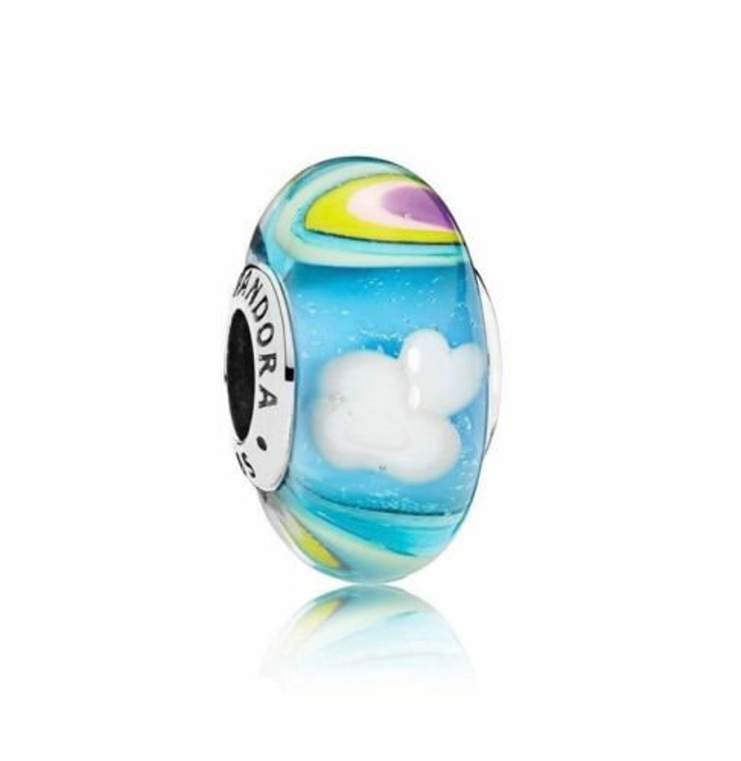 Iridescent Rainbow Glass, White Clouds, Authentic Pandora Murano Charm ...