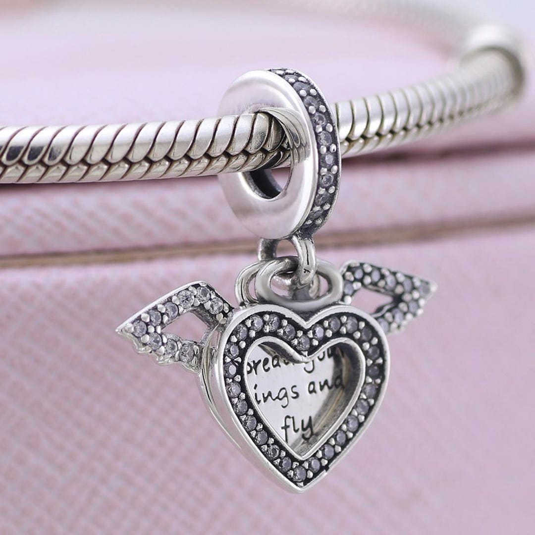 Heart and Angel Wings Pandora Charm Sterling Silver 925 ALE Special - Etsy