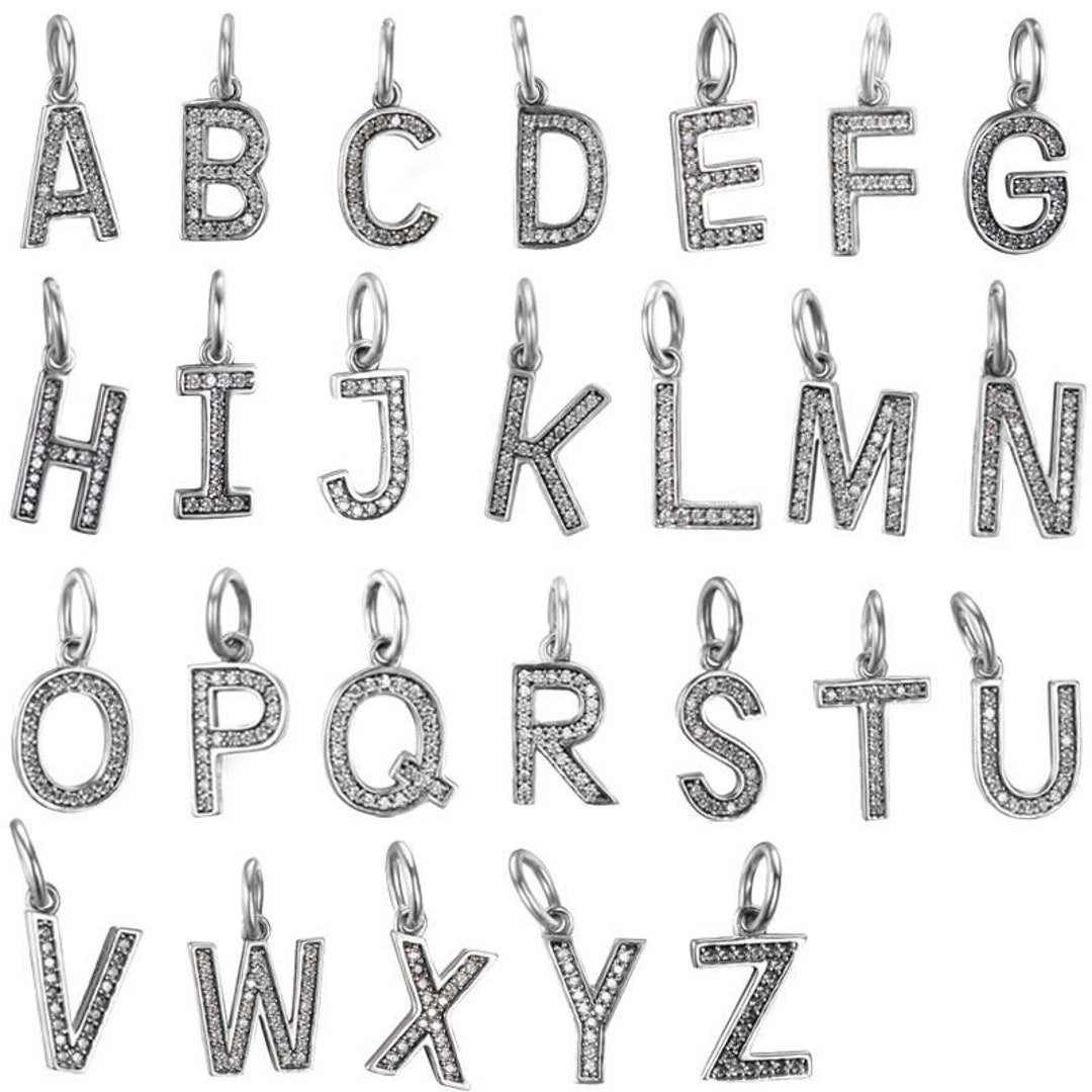 New Sterling Silver Pandora Initial Letter A to Z Dangle Clear CZ Charm ...