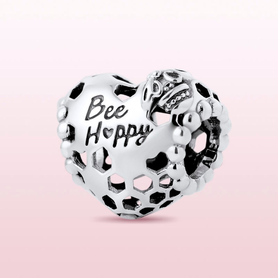 Bee Happy Honeycomb Heart Pandora Charm Openwork Best Wishes Lucky Day ...
