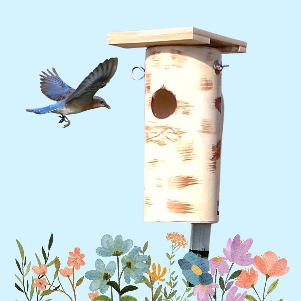 Bluebird Bird House, Wood-look HAND PAINTED, Lasts a Lifetime, PVC ...