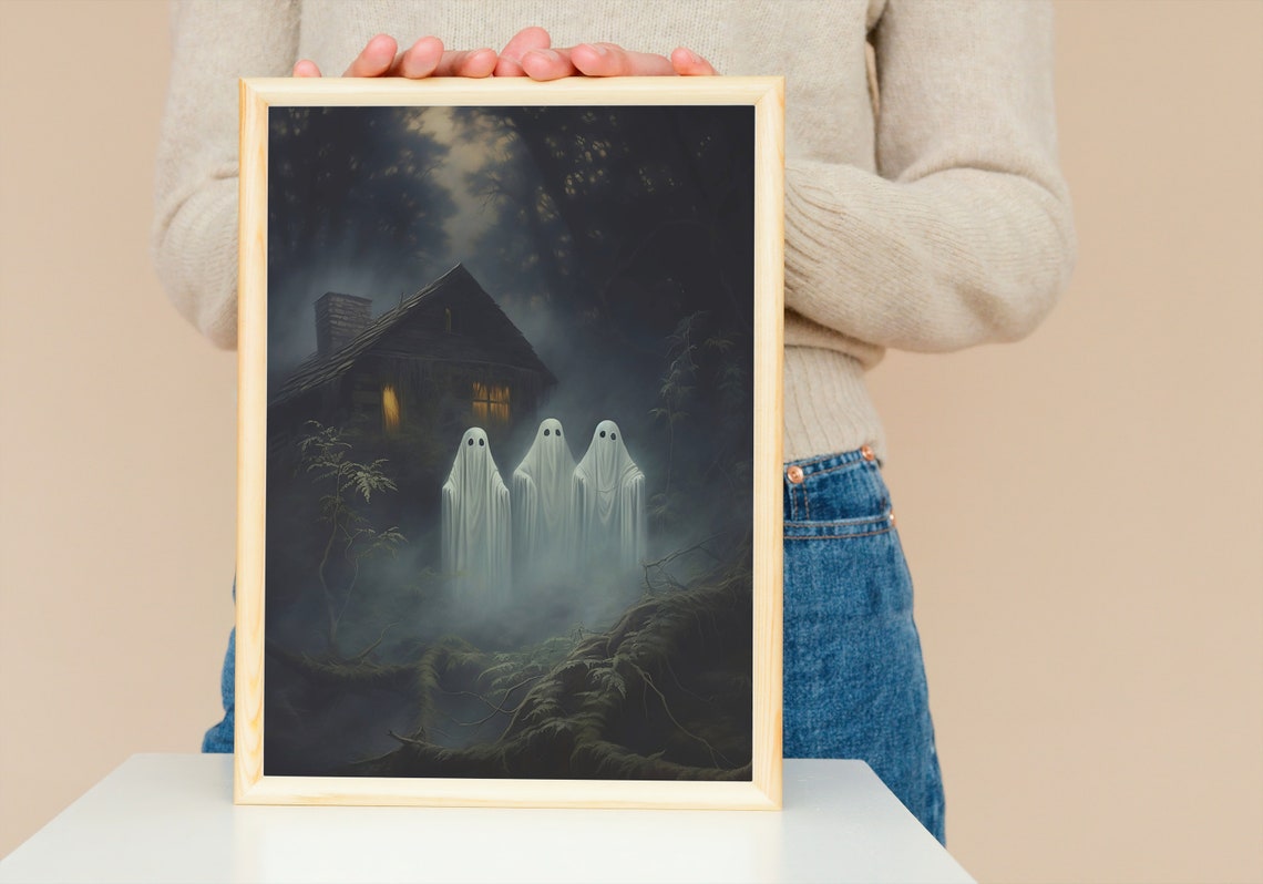 Spooky Ghosts Eerie Dark Academia Hunted Woodland Sheeted Ghost Art ...