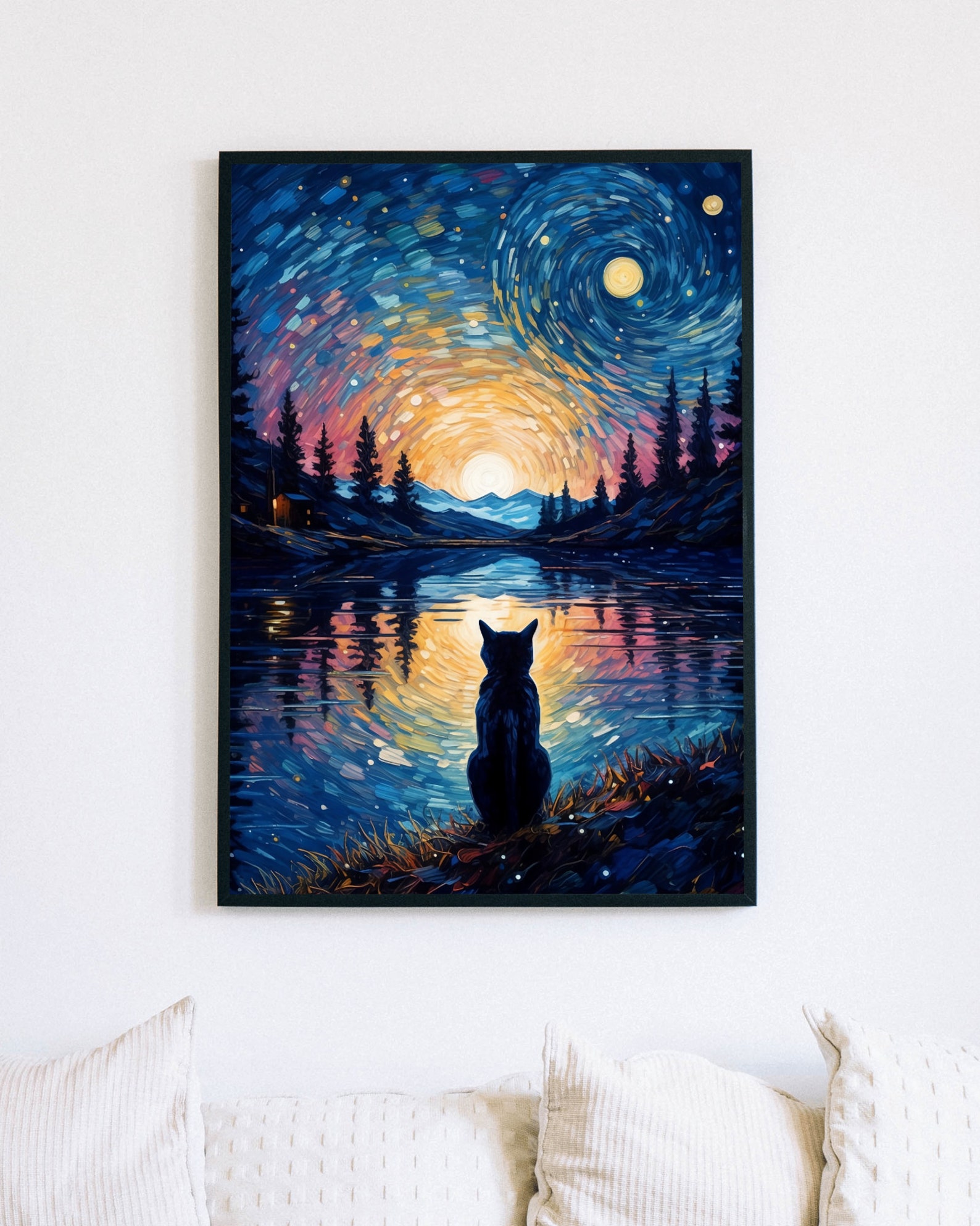 Black Cat, Landscape Art, Abstract, Night Sky, Starry Night, Gift for ...