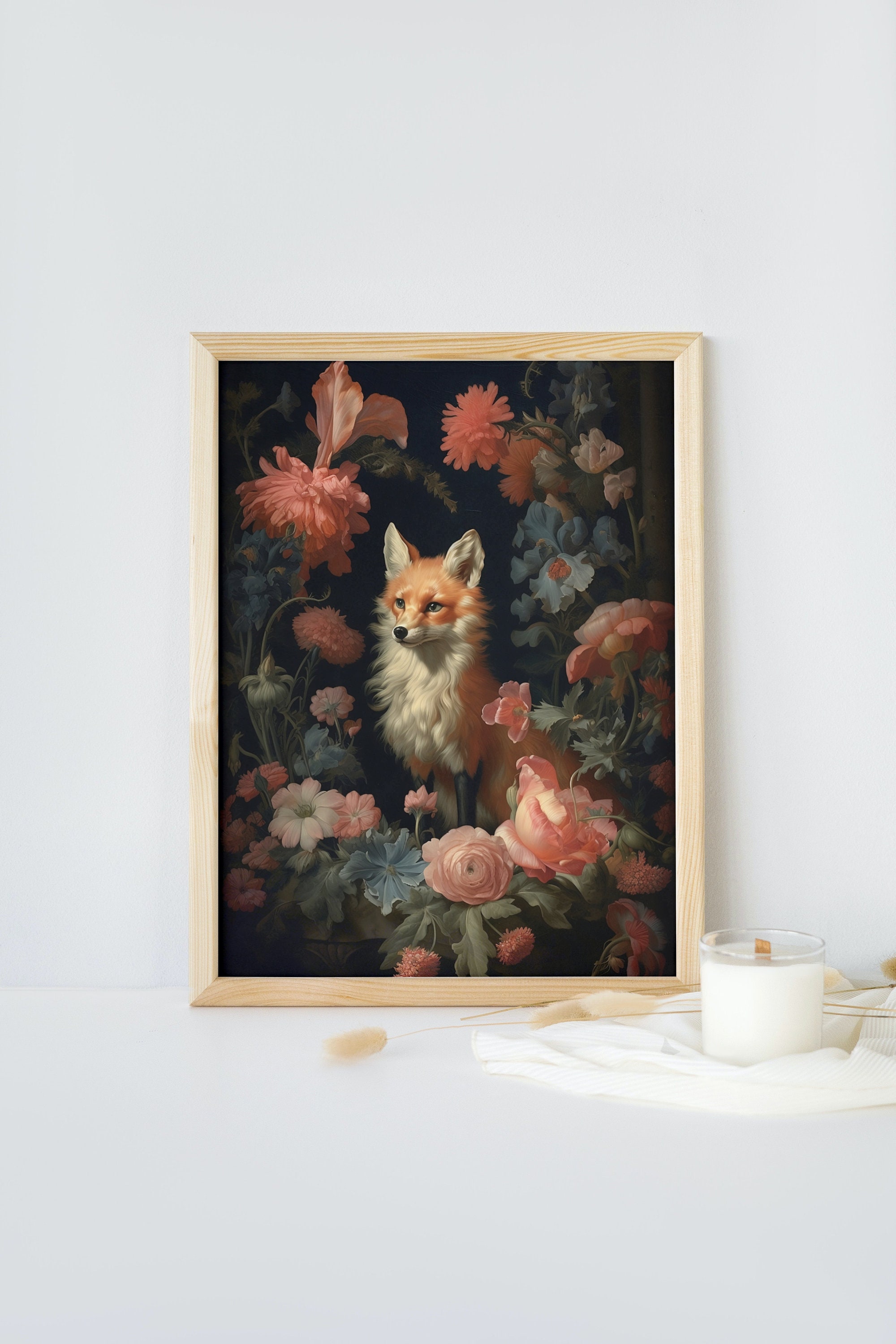 Fox Dark Academia Dark Floral Art Dark Cottagecore - Etsy