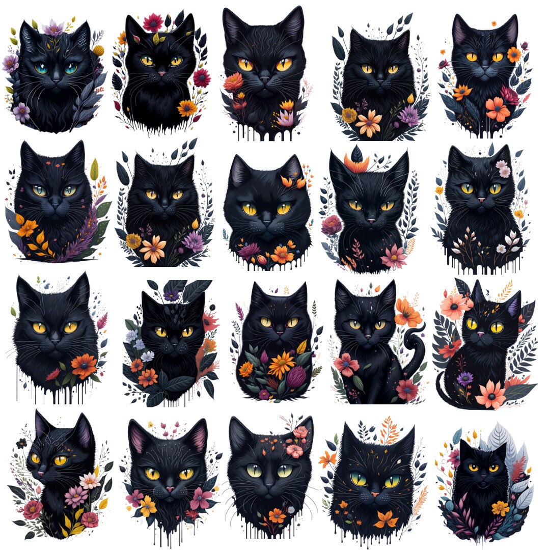 Black Cat Clipart, Funny Cat Design Bundle, Cat Сlip Art, Cute Cat PNG ...