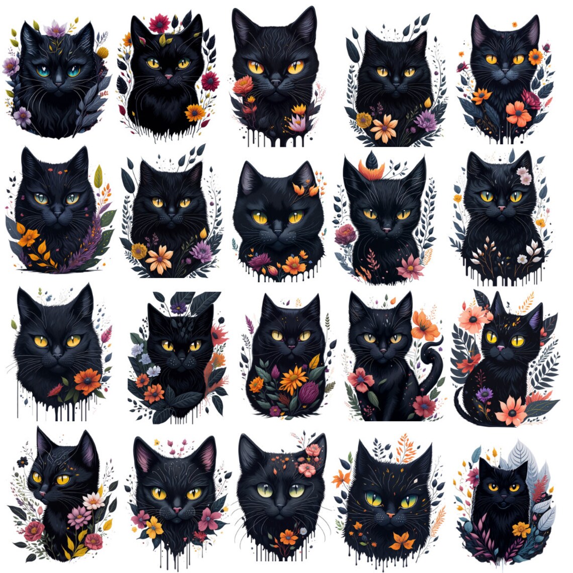 Black Cat Clipart, Funny Cat Design Bundle, Cat Сlip Art, Cute Cat PNG ...