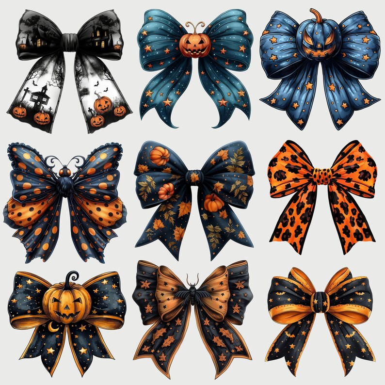 Halloween Coquette Bow Bundle, Coquette Leopard Bow Pumpkin Clip Art ...