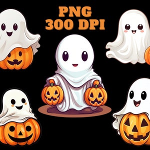 Cute Halloween Ghost and Pumpkin, Spooky Ghost, Autumn Sublimation ...