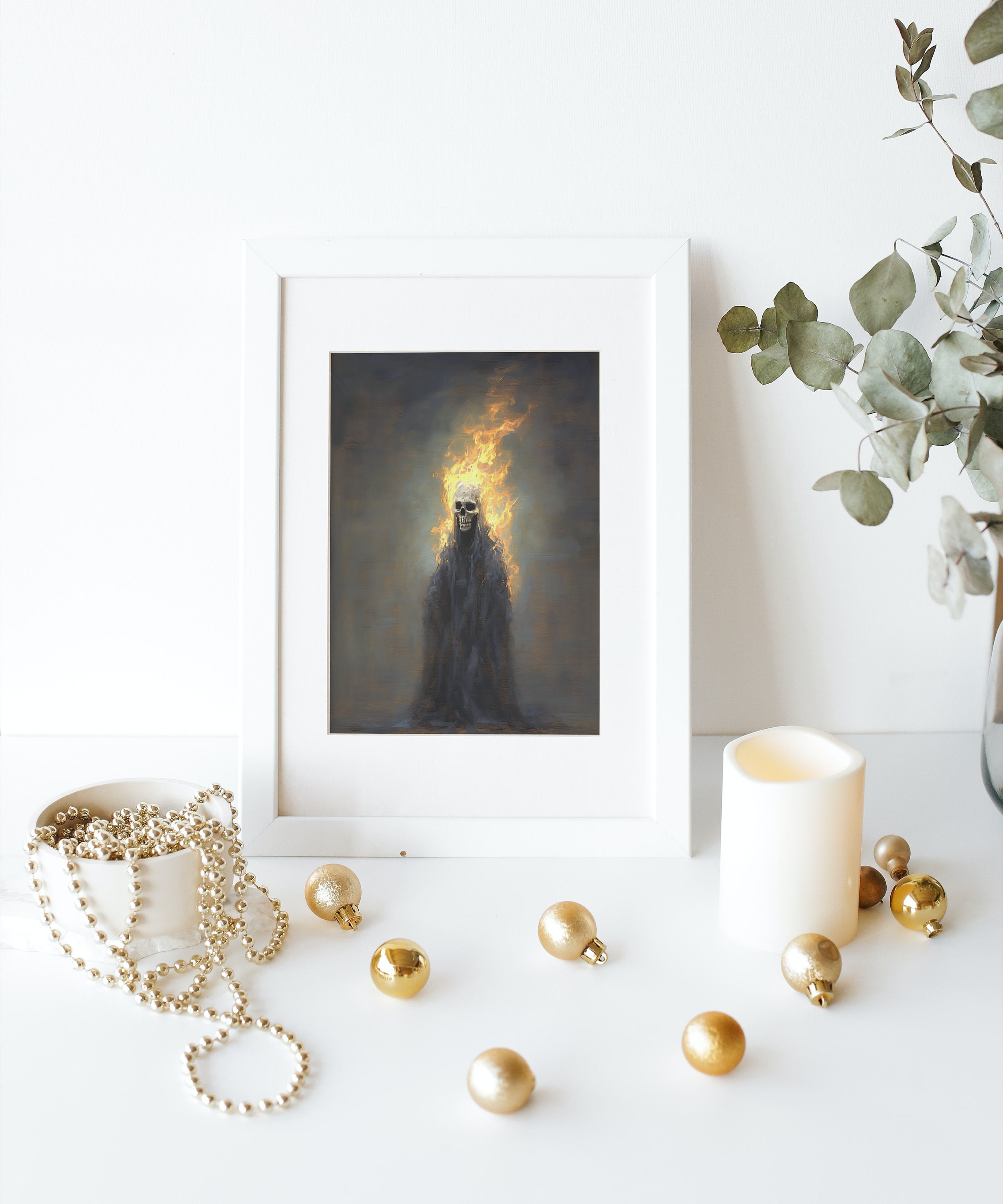 Skeleton Ghost on Fire Ghost Halloween Print Spooky Ghost Sheeted Ghost ...