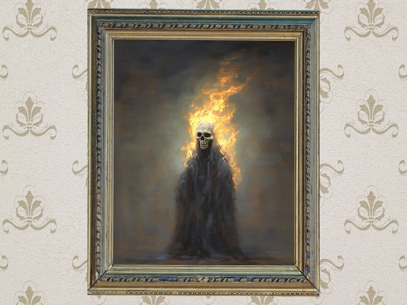 Skeleton Ghost on Fire| Ghost Halloween Print | Spooky Ghost | Sheeted ...